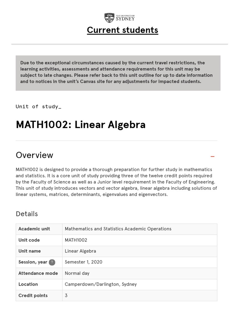 MATH1002 2020 Unit Outline | PDF