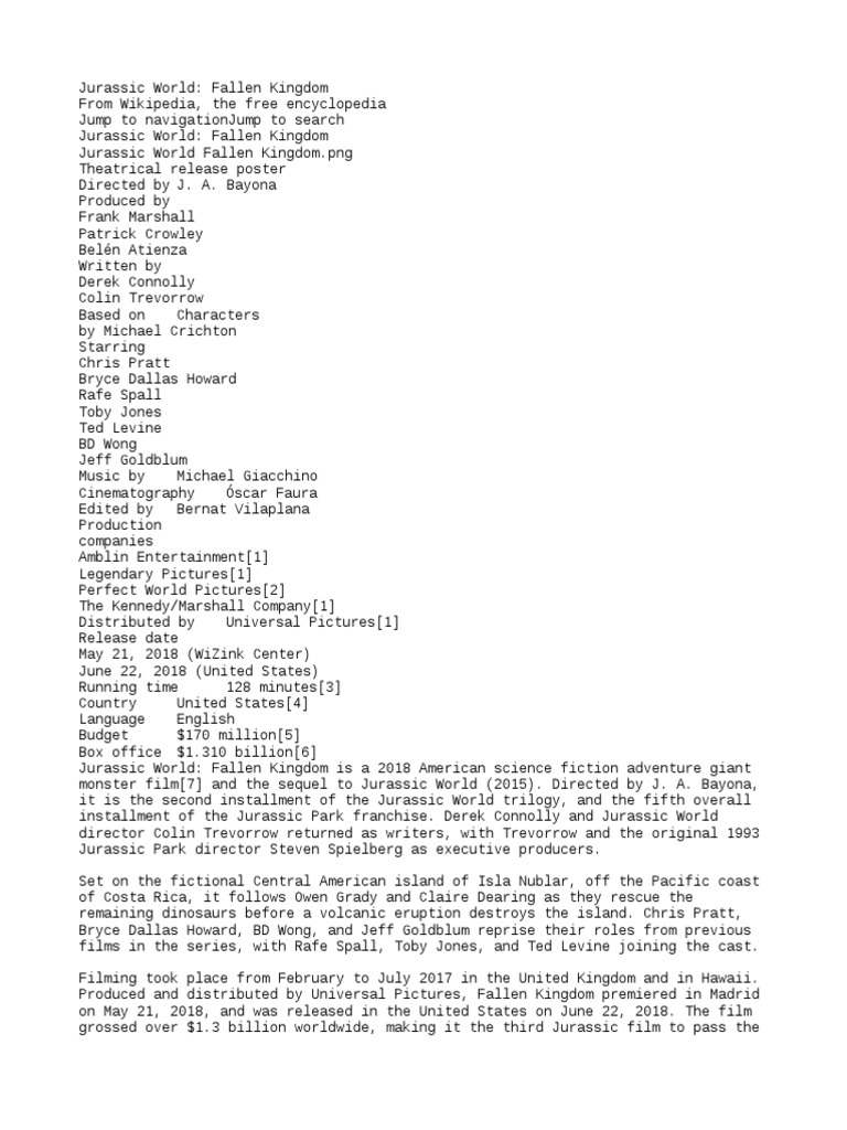 Jurassic World: Fallen Kingdom Overview | PDF | Young Adult