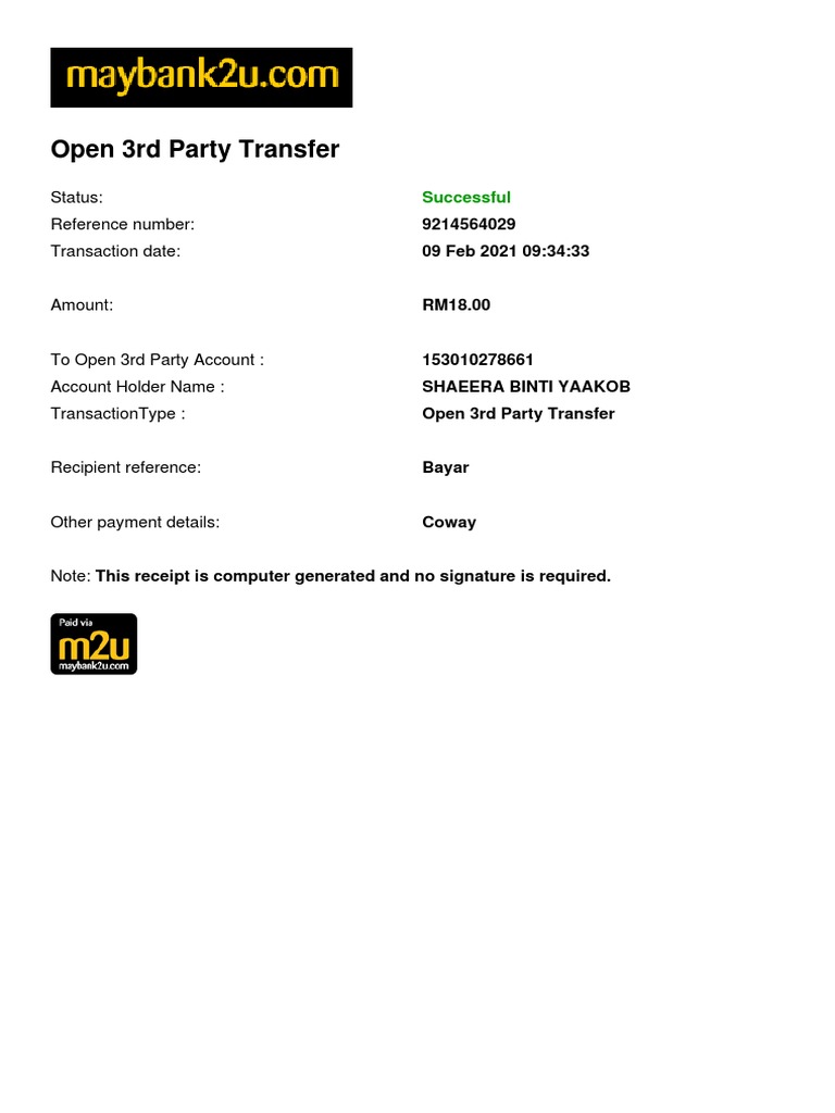 Open 3rd Party Transfer: Successful | PDF