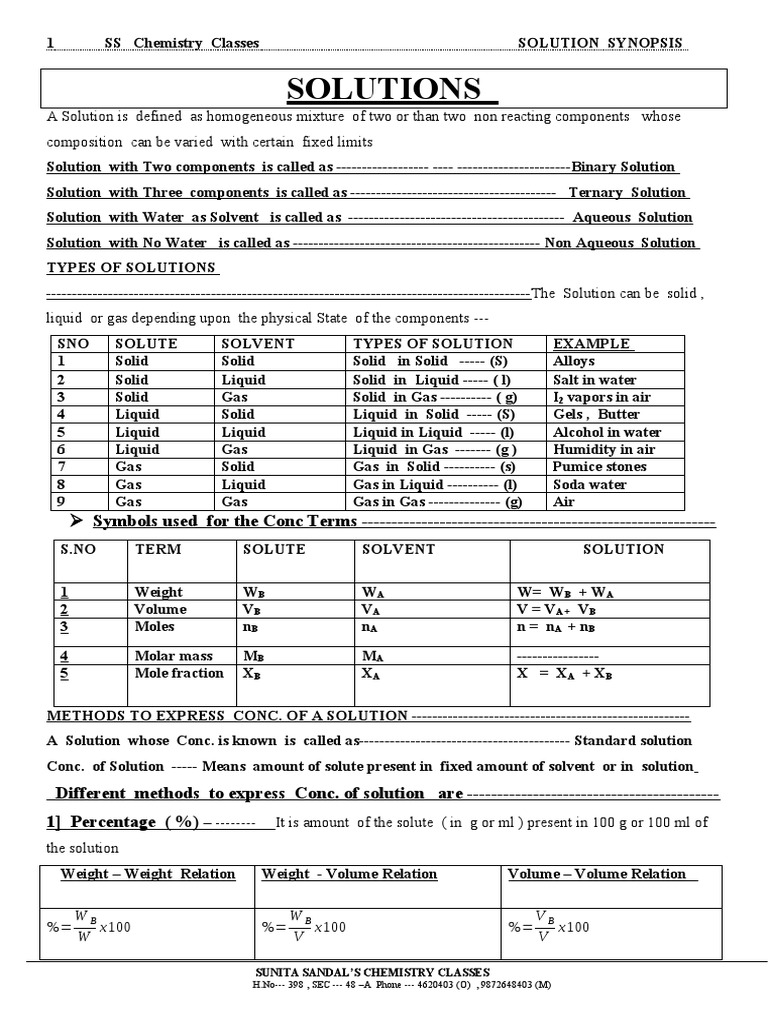 Solution Notes | PDF | Solubility | Solution