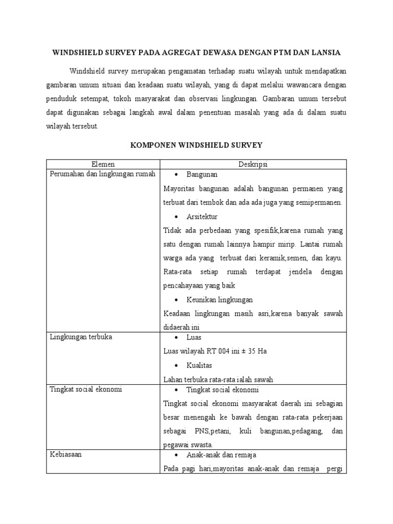 Windshield Survey Pada Agregat Dewasa Dengan PTM Dan Lansia | PDF