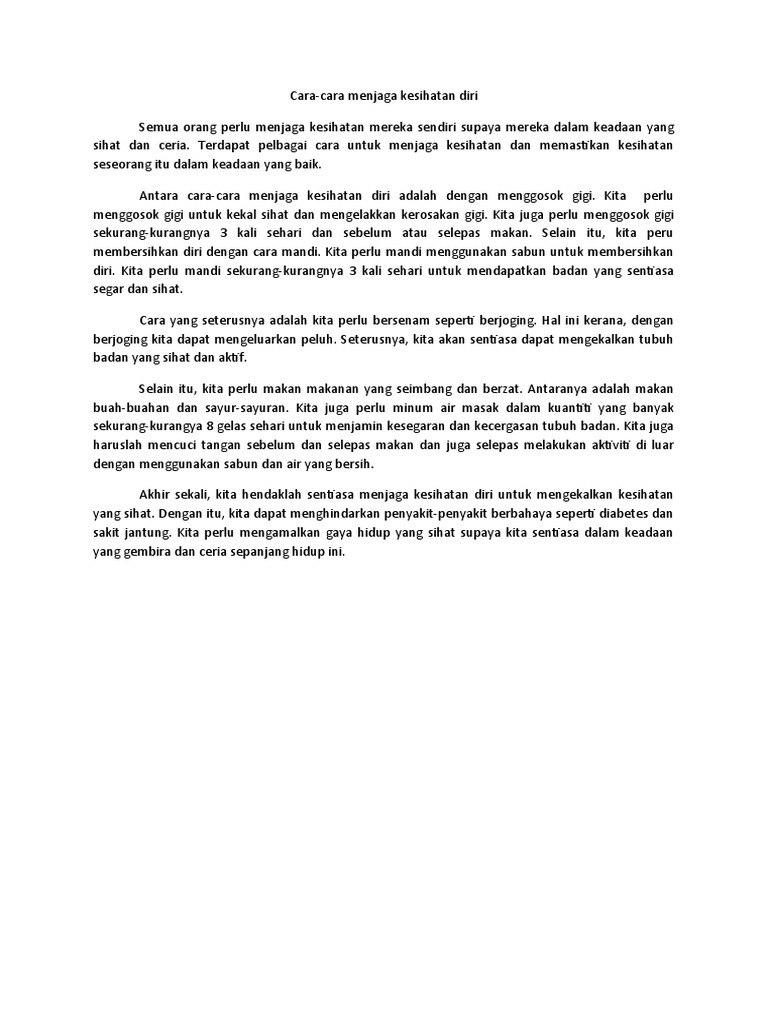 Karangan BM THN 4 - Cara Jaga Kesihatan | PDF