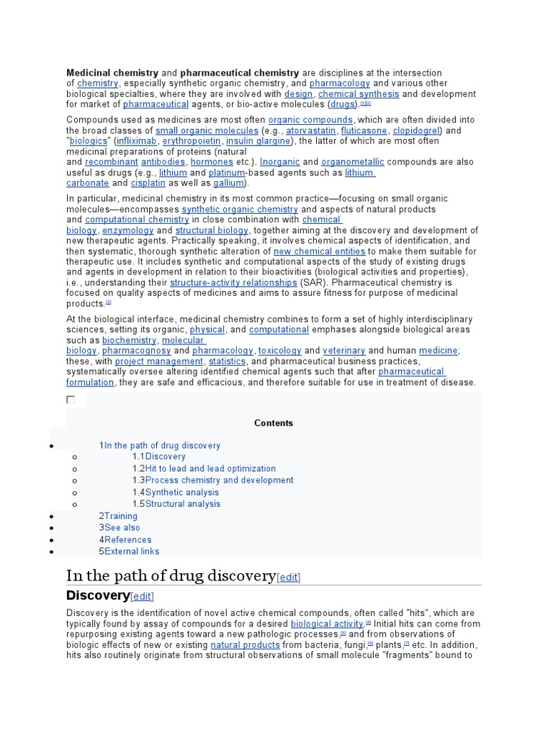 In The Path of Drug Discovery: Medicinal Chemistry and Pharmaceutical ...