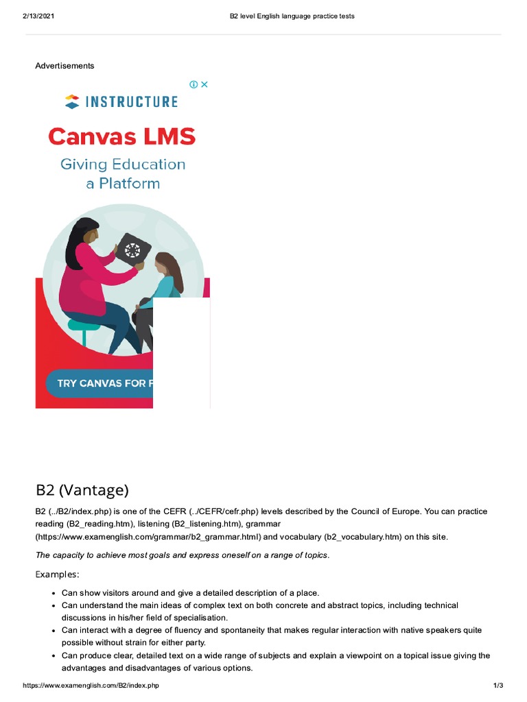 B2 Level English Language Practice Tests | PDF