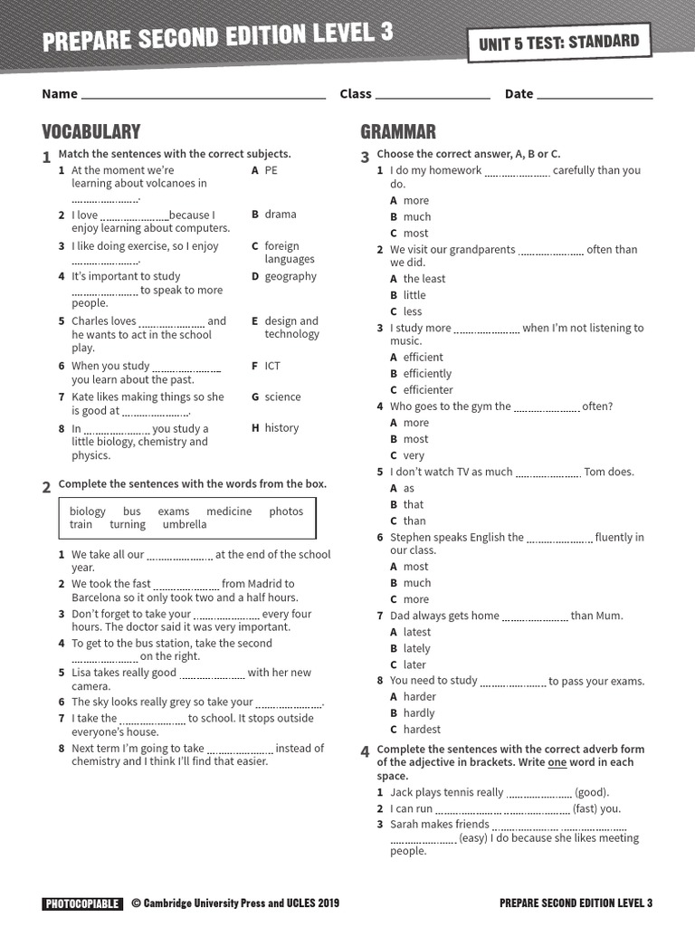 Prepare Second Edition Level 3: Vocabulary Grammar | PDF | English ...