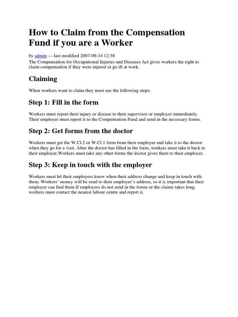 How To Claim From The Compensation Fund If You Are A Worker | PDF ...