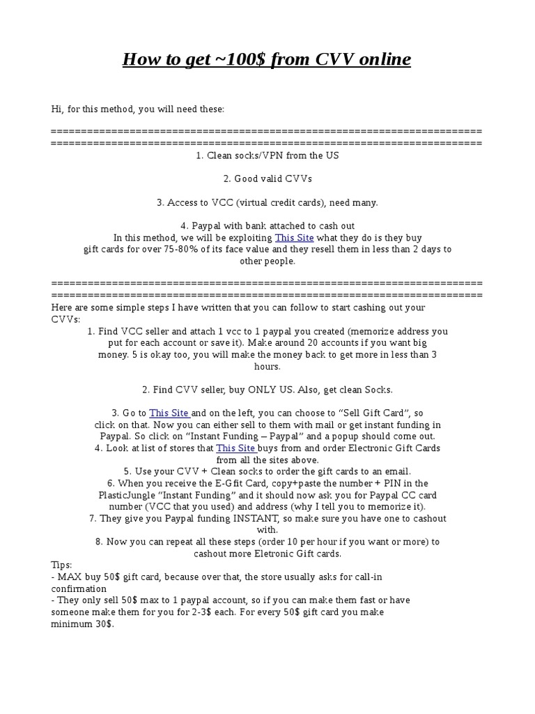 How To Get - 100$ From CVV Online | PDF | Gift Card | Pay Pal