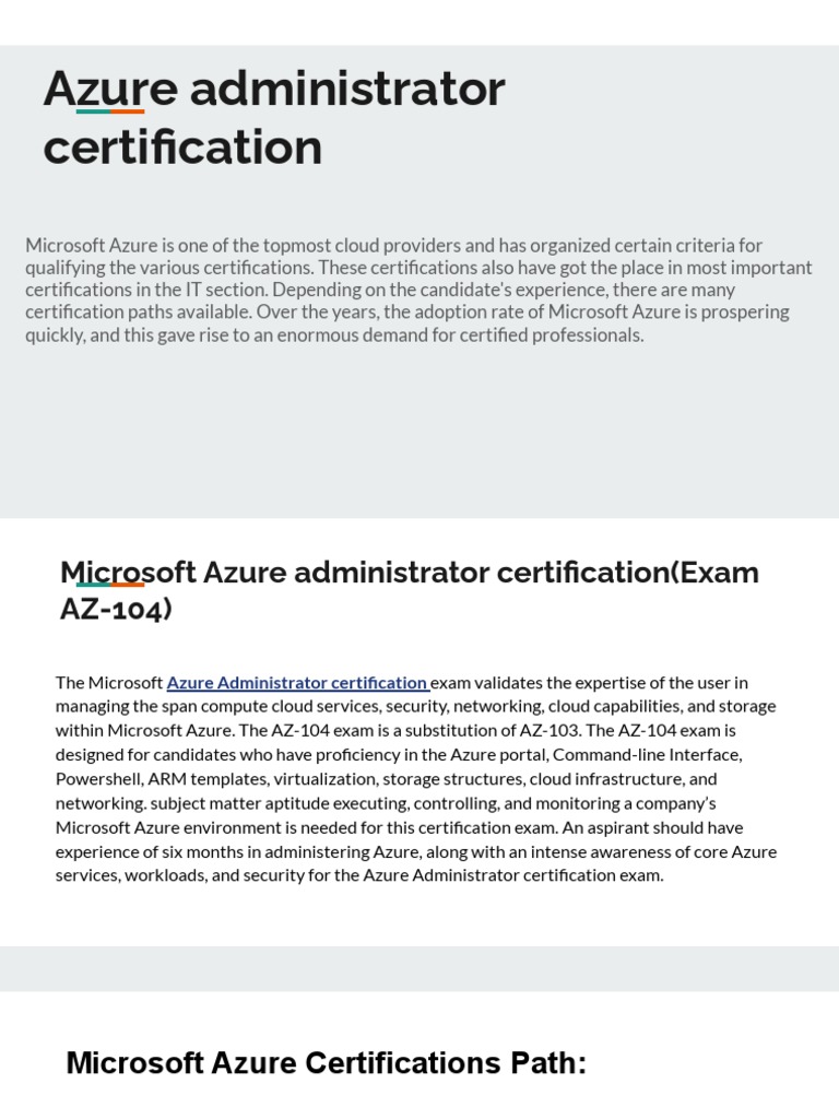 Azure Administrator Certification Guide | PDF | Business | Technology ...
