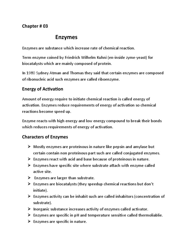 Biology Chapter 3 Enzymes | PDF | Cofactor (Biochemistry) | Enzyme