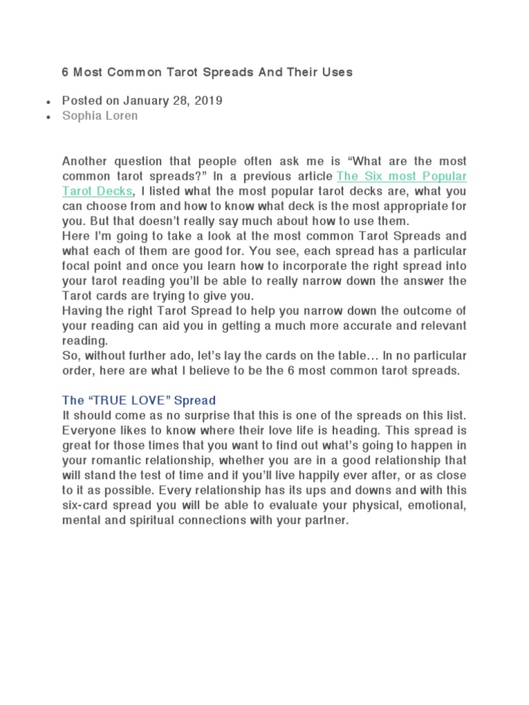 Common Tarot Spreads Explained | PDF | Attitude (Psychology) | Tarot