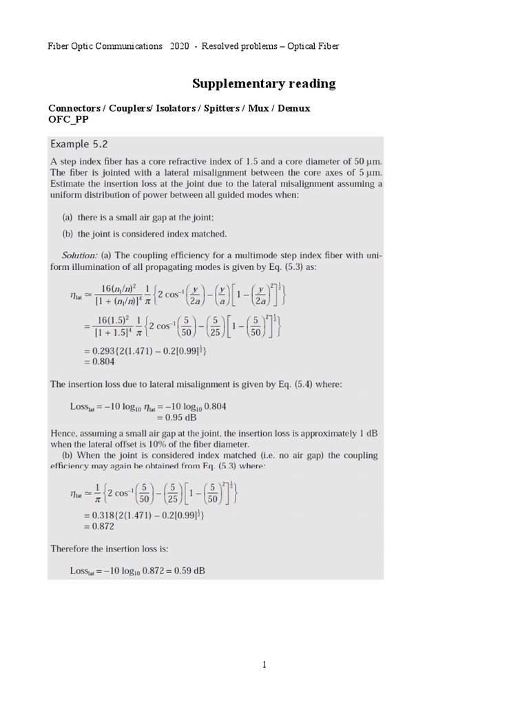Fiber Optics Problems And Solutions Pdf Fiber Optic Communication
