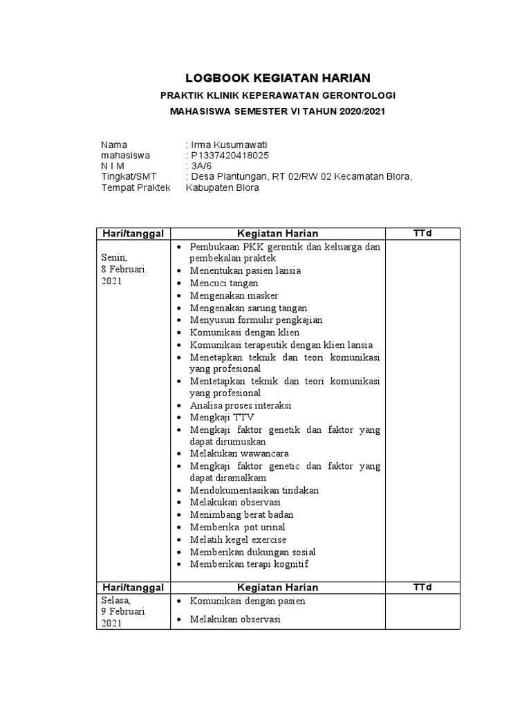 Logbook Kegiatan Harian | PDF