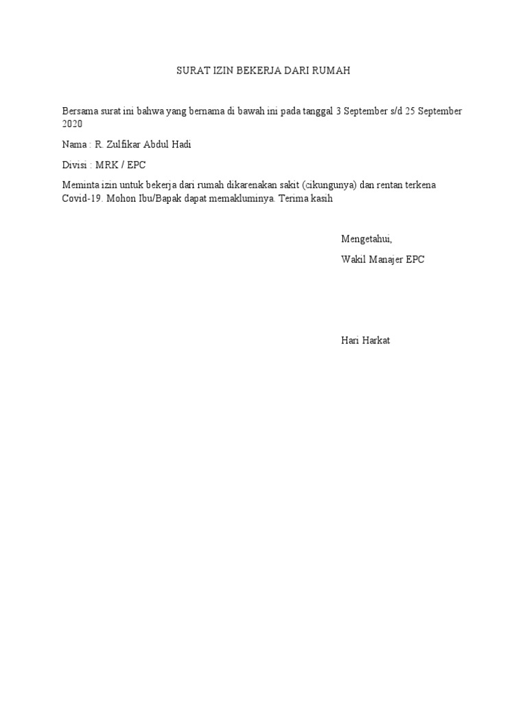 Surat Izin WFH | PDF