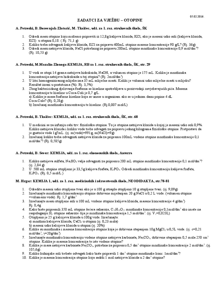 Otopine - Zadatci Za Vjezbu 05 02 2016-3 | PDF