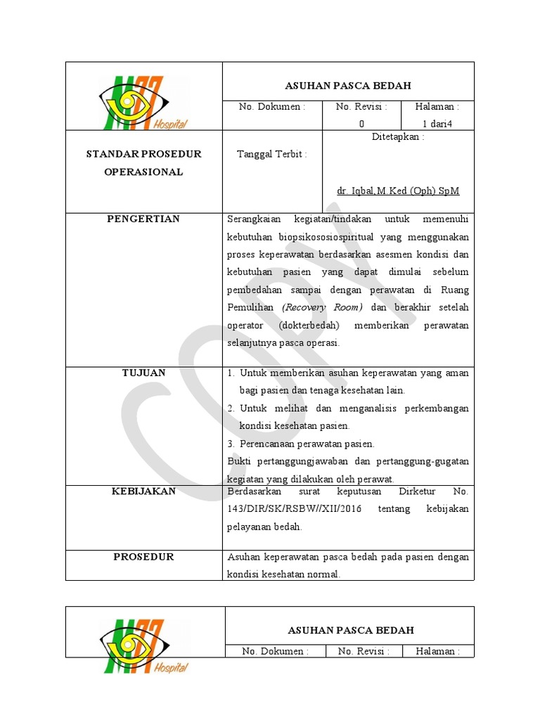 SOP Asuhan Pasca Bedah | PDF