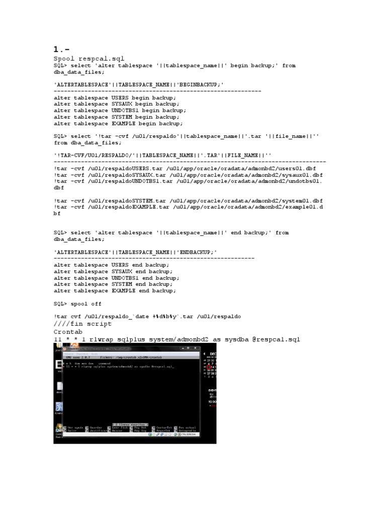 Spool Respcal - SQL: 11 1 Rlwrap Sqlplus System/admonbd2 As Sysdba ...