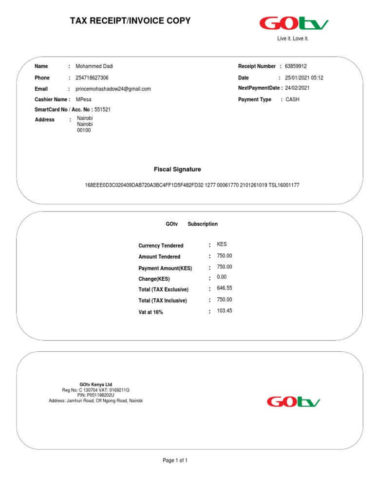 GOtv Tax Receipt Copy | PDF