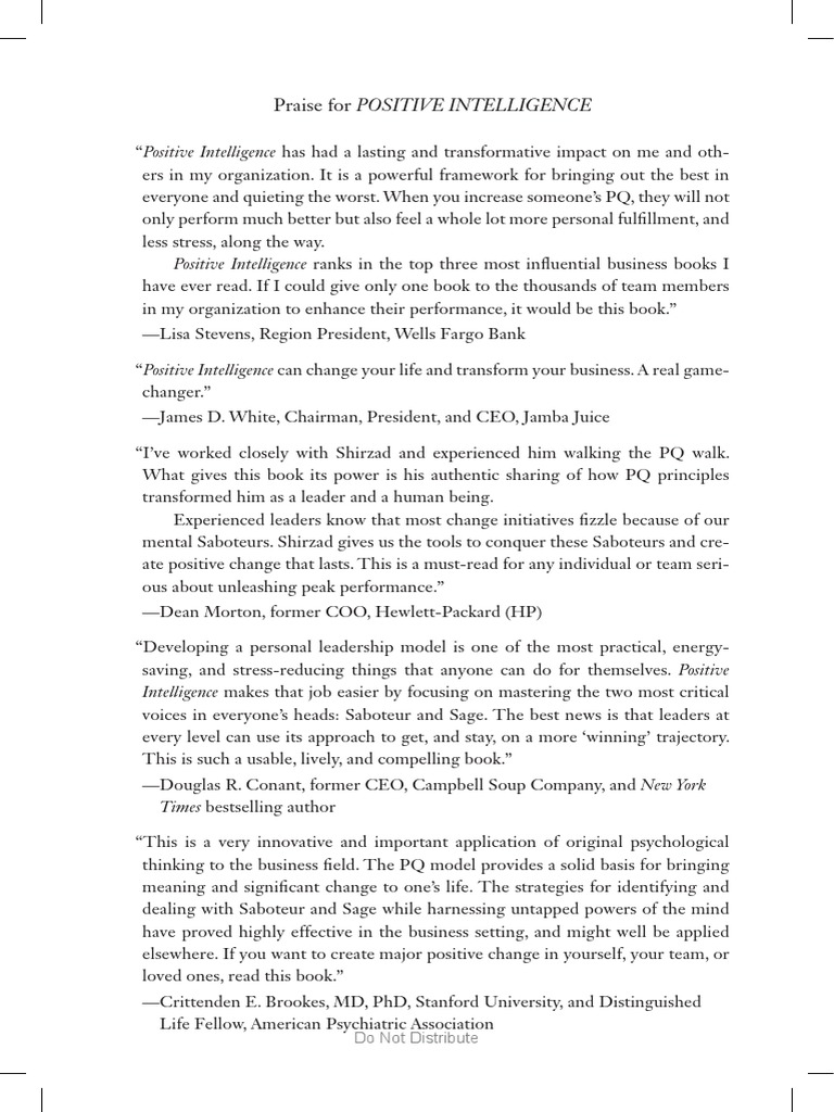 Positive Intelligence Book (HP Internal Use) | PDF | Mind | Happiness