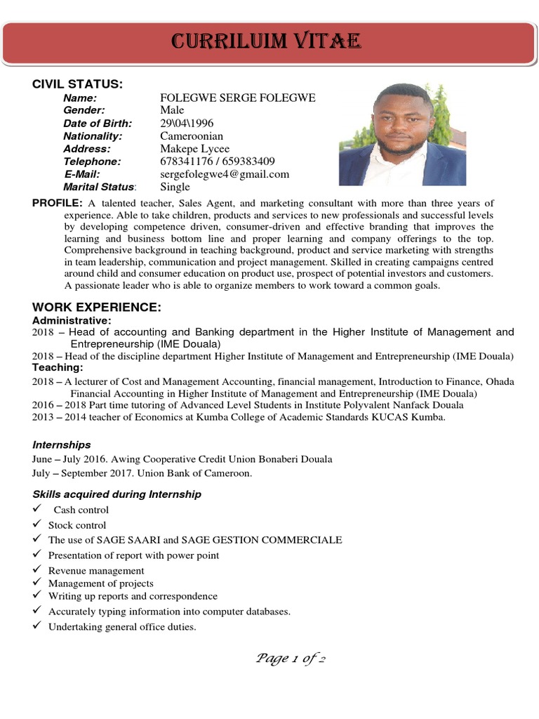 Serge CV | PDF | Entrepreneurship | Further Education