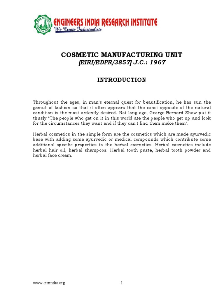 Project Report On Cosmetic Manufacturing Unit | PDF | Cosmetics | Shampoo