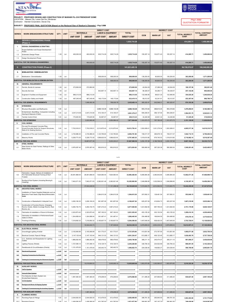 Proposed Final Quotation for the Design and Construction of the Marawi ...
