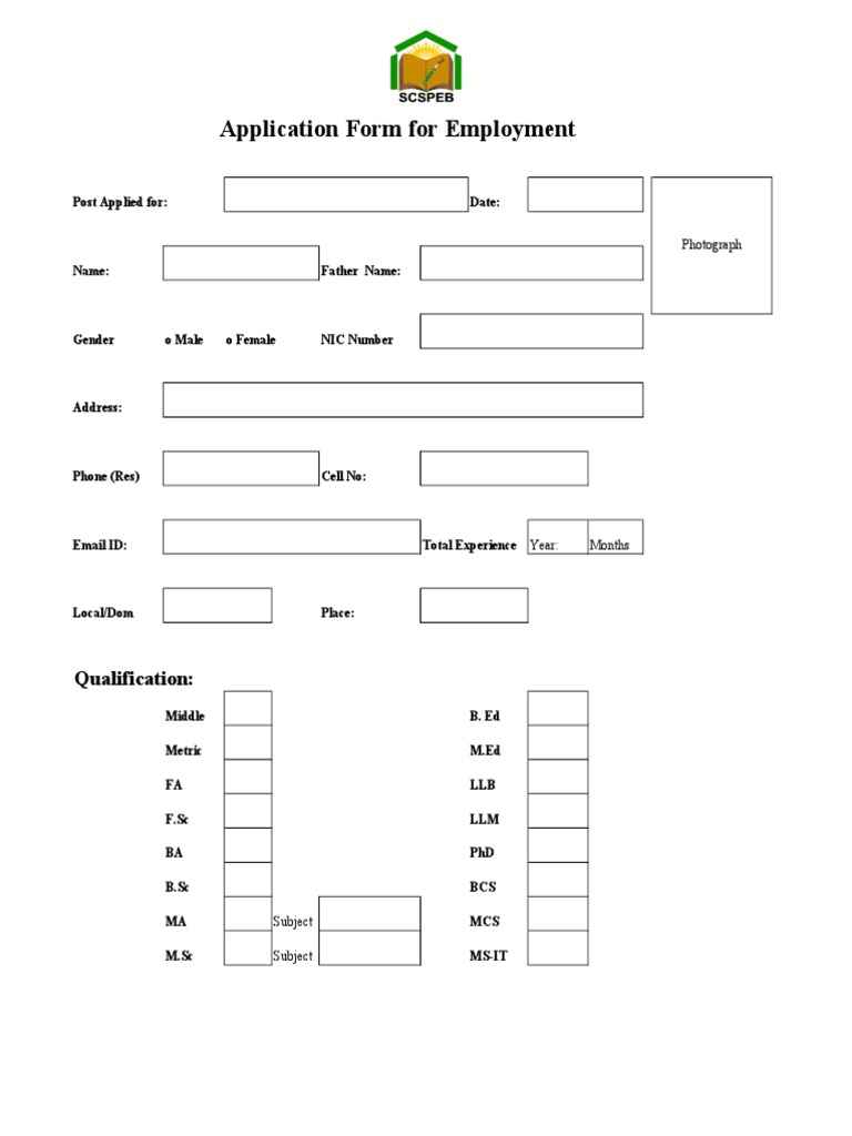 Application Form For Employment: Qualification | PDF