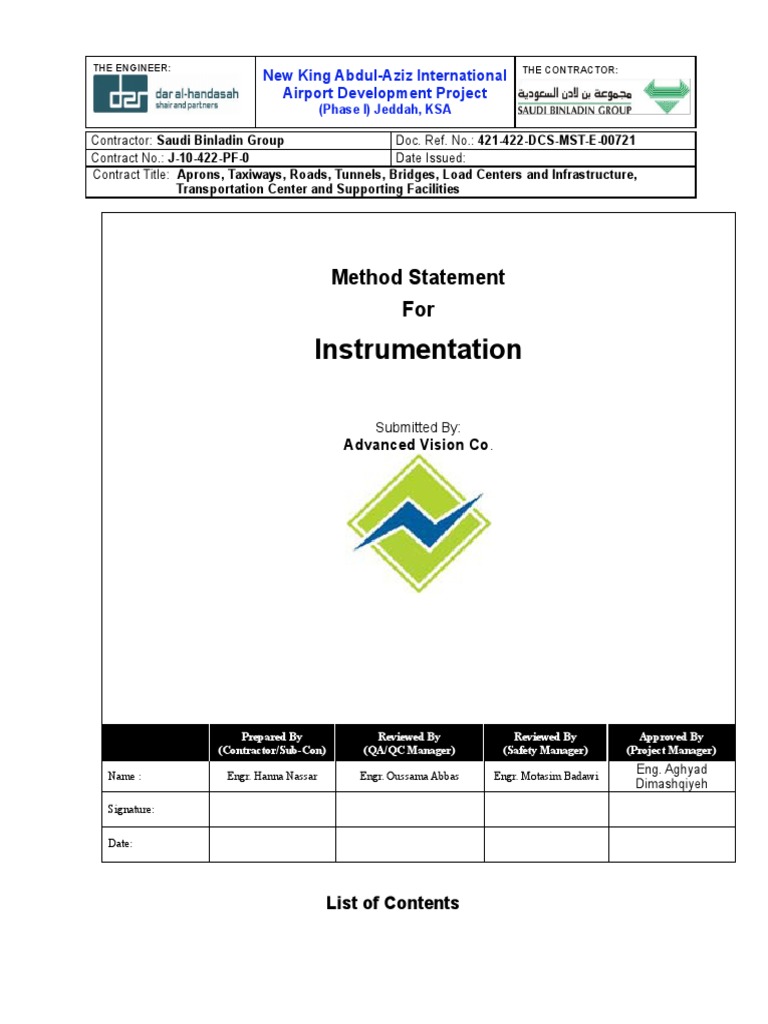 Instrumentation: Method Statement For | PDF | Instrumentation | Calibration