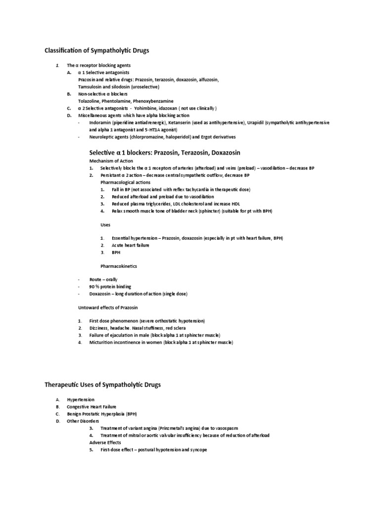 Classification of Sympatholytic Drugs | PDF | Heart Failure ...