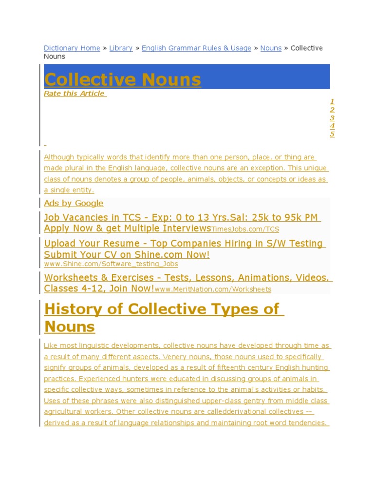 History of Collective Types of Nouns | PDF | Grammatical Number | Noun