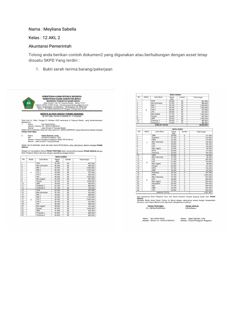 Contoh Dokumen Aset Tetap SKPD | PDF