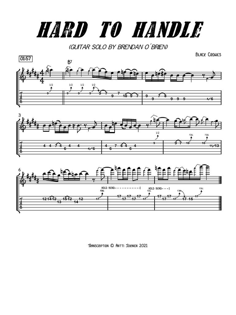 Hard To Handle Guitar Solo | PDF