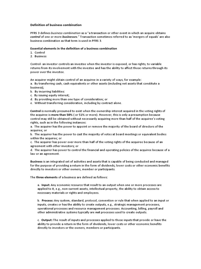Define Business Combination, Identify Its Elements | PDF | Mergers And ...