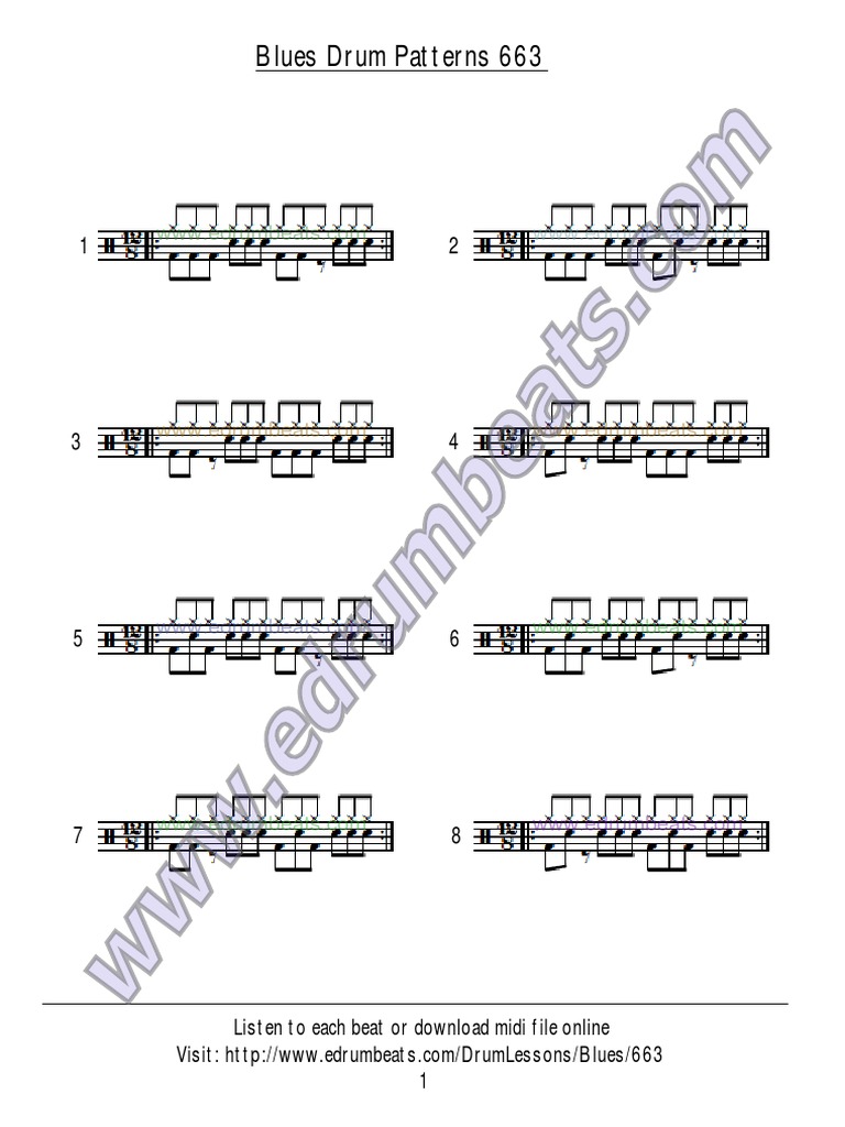 Blues Drum Patterns 663: Listen To Each Beat or Download Midi File ...