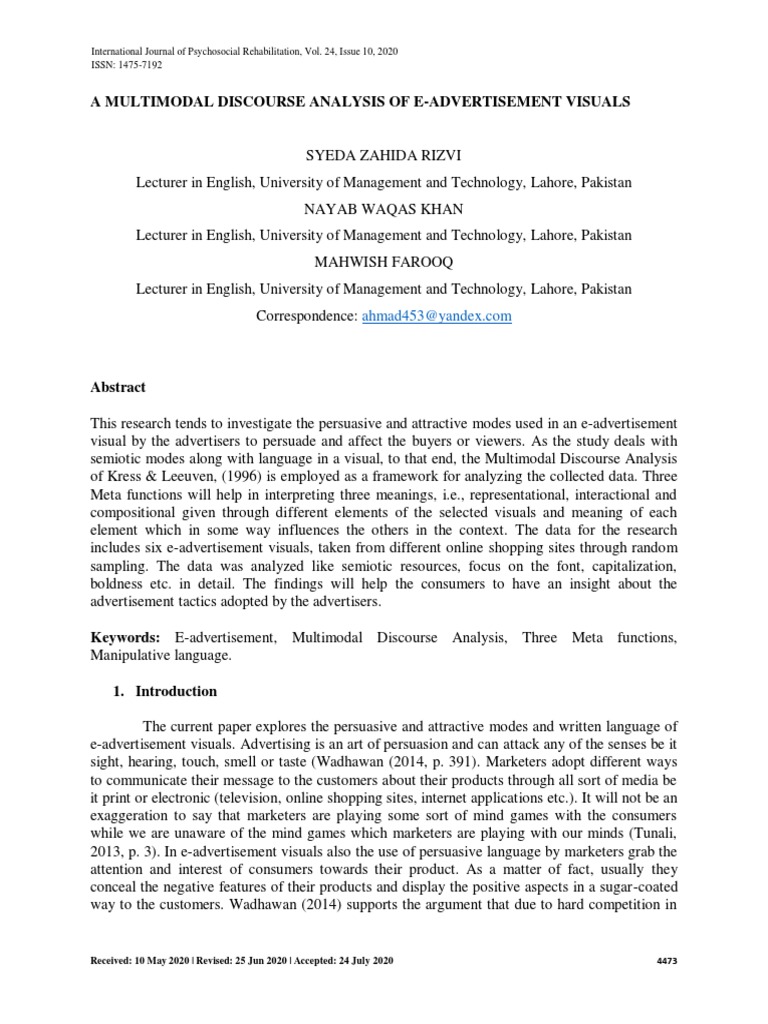 A Multimodal Discourse Analysis of E-Advertisement Visuals | PDF ...