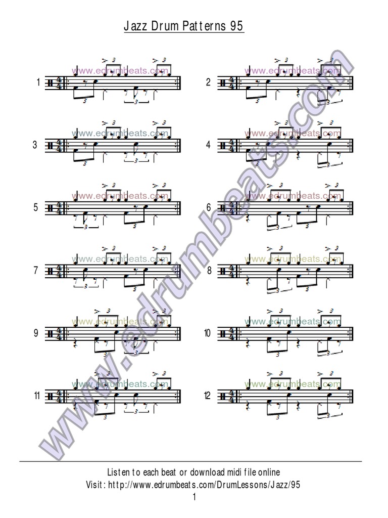 Jazz Drum Patterns 95: Listen To Each Beat or Download Midi File Online ...