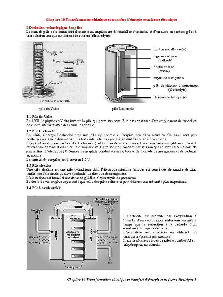 Chapitre 11 Piles CORRIGE | PDF | Réaction d'oxydoréduction | Pile rechargeable