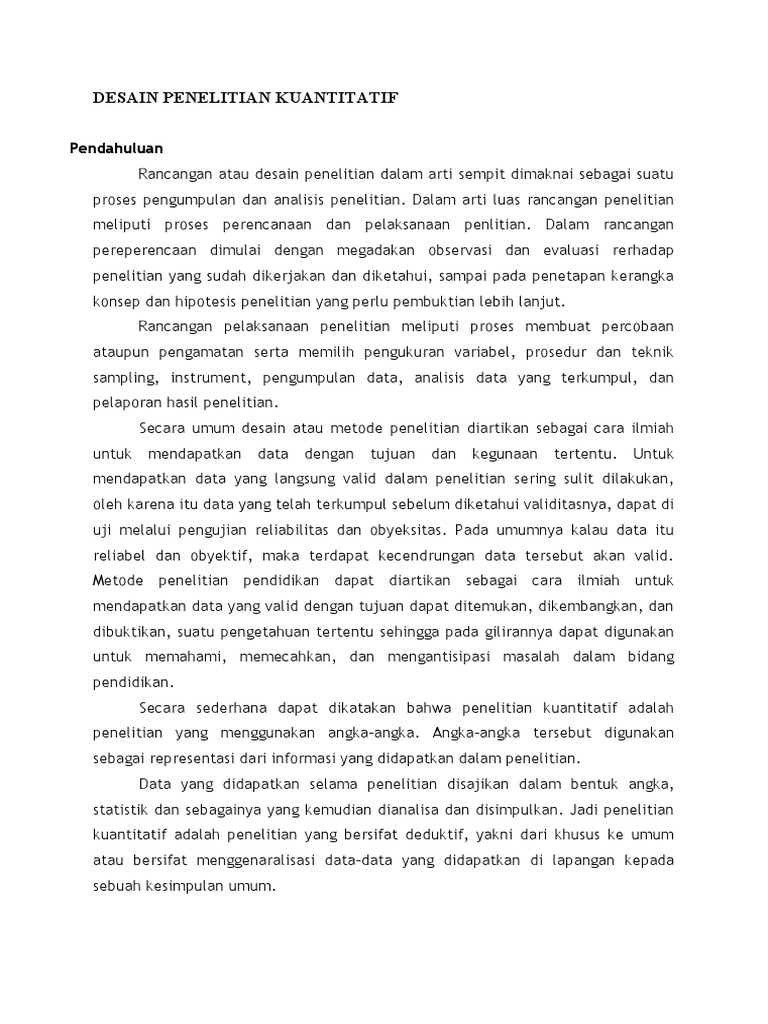 Desain Penelitian Kuantitatif dan Metode | PDF