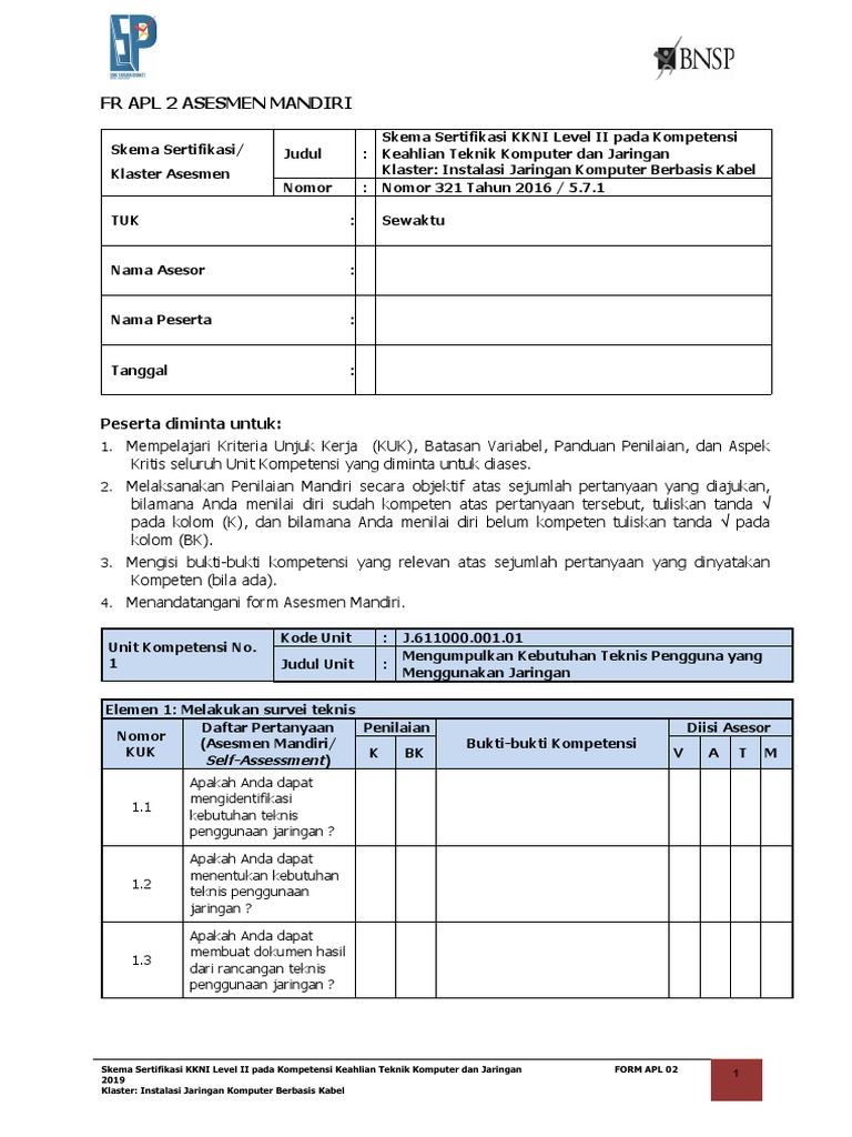 Klaster 1 Instalasi Jaringan Komputer Berbasis Kabel - 2. APL 2 Klaster 1 Teknik Komputer Dan ...