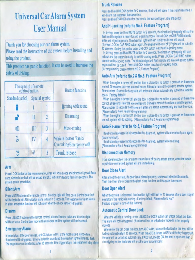 User Manual: Universal Car Alarm System | PDF | Components ...