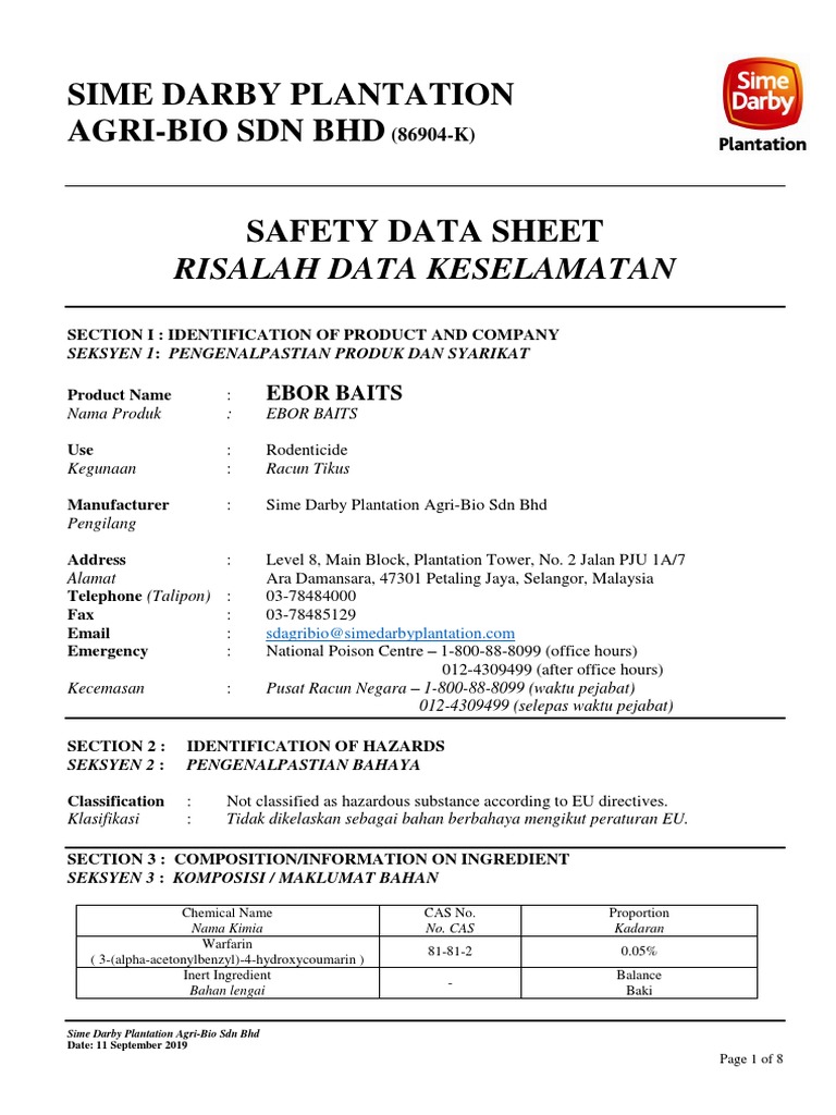 SDS - Ebor Bait (Eng & BM) | PDF | Dangerous Goods | Occupational ...