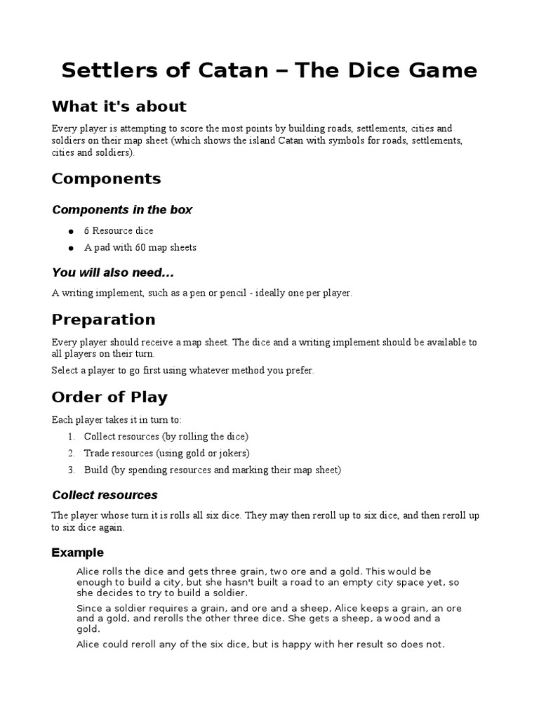 Settlers of Catan - The Dice Game - Kopie | PDF | Map | Gold