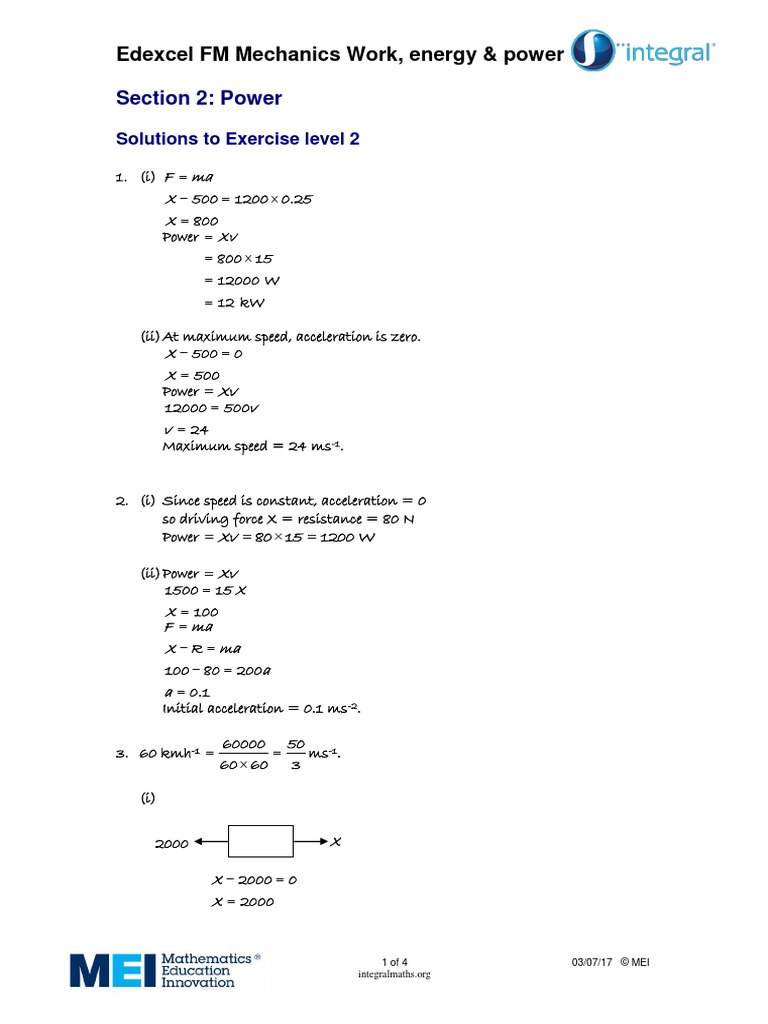 Section 2: Power: Edexcel FM Mechanics Work, Energy & Power | PDF ...