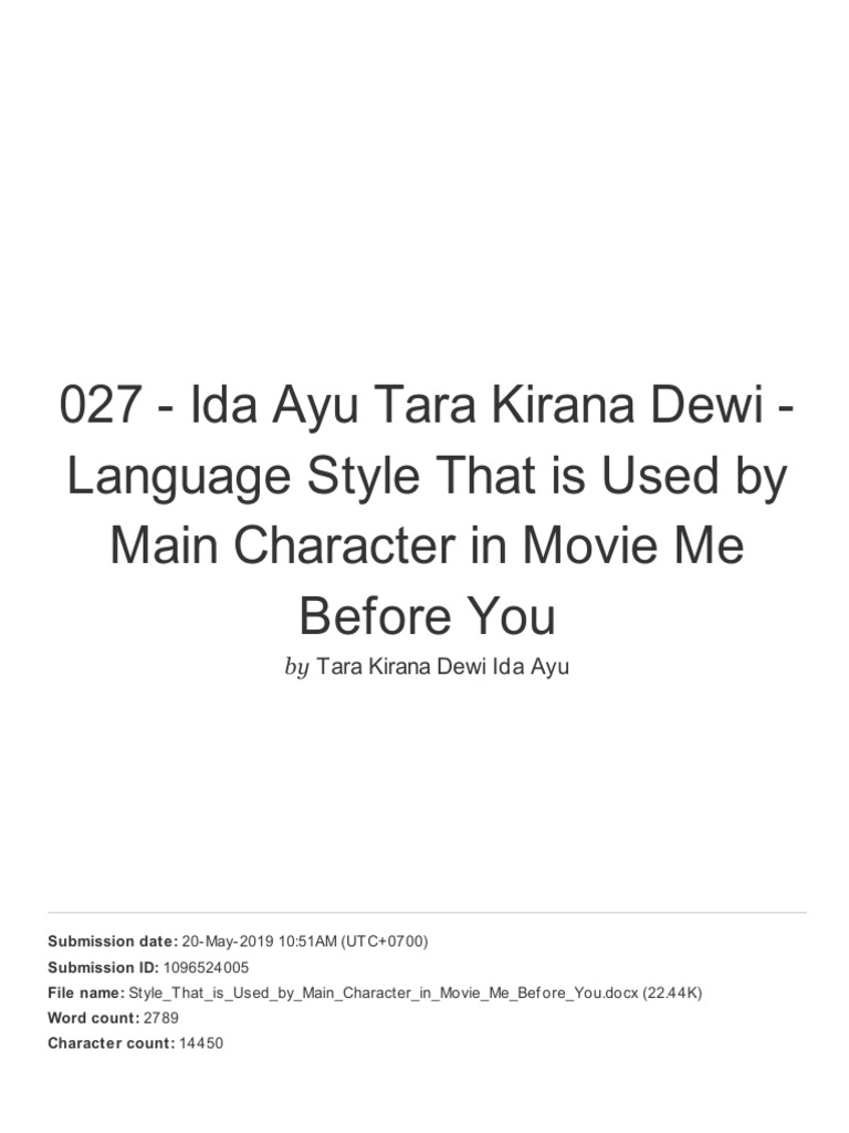 Language Style in "Me Before You" | PDF