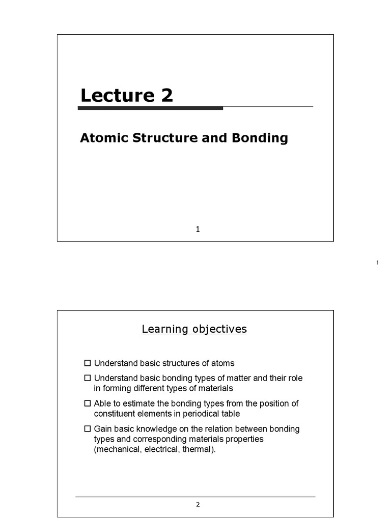 Slides 2 Atomic Structure (Handout) | PDF | Ionic Bonding | Ion