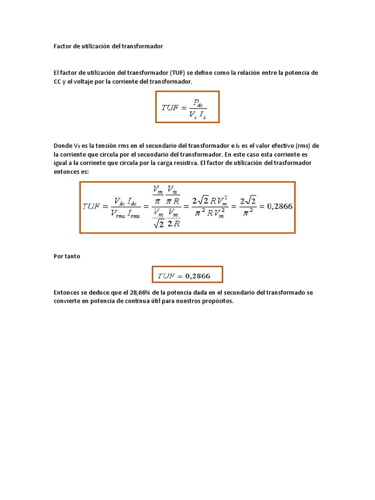 Factor de Utilización Del Transformador | PDF