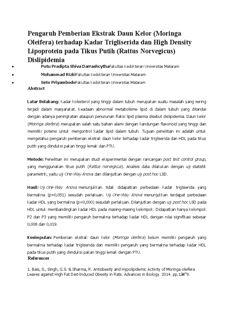 Ekstrak Daun Kelor dan Kadar HDL Tikus | PDF