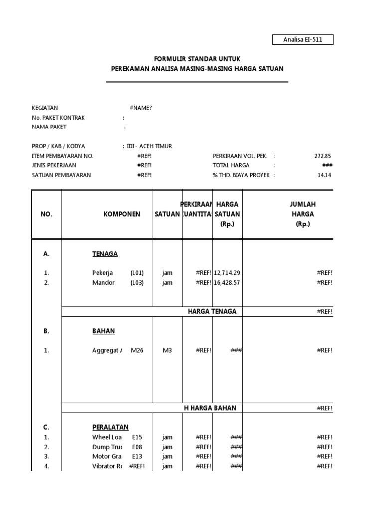 Formulir Standar Untuk Perekaman Analisa Masing-Masing Harga Satuan | PDF