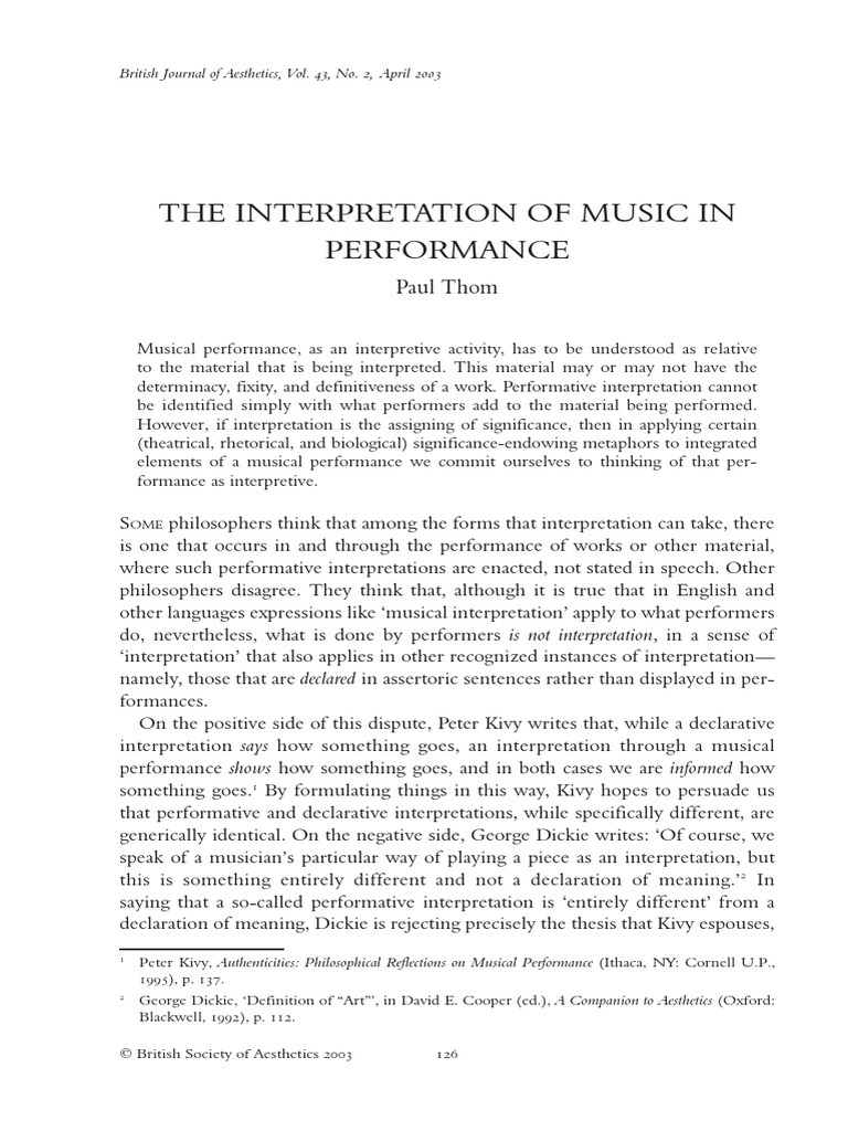 The Interpretation of Music in Performance | PDF | Interpretation ...