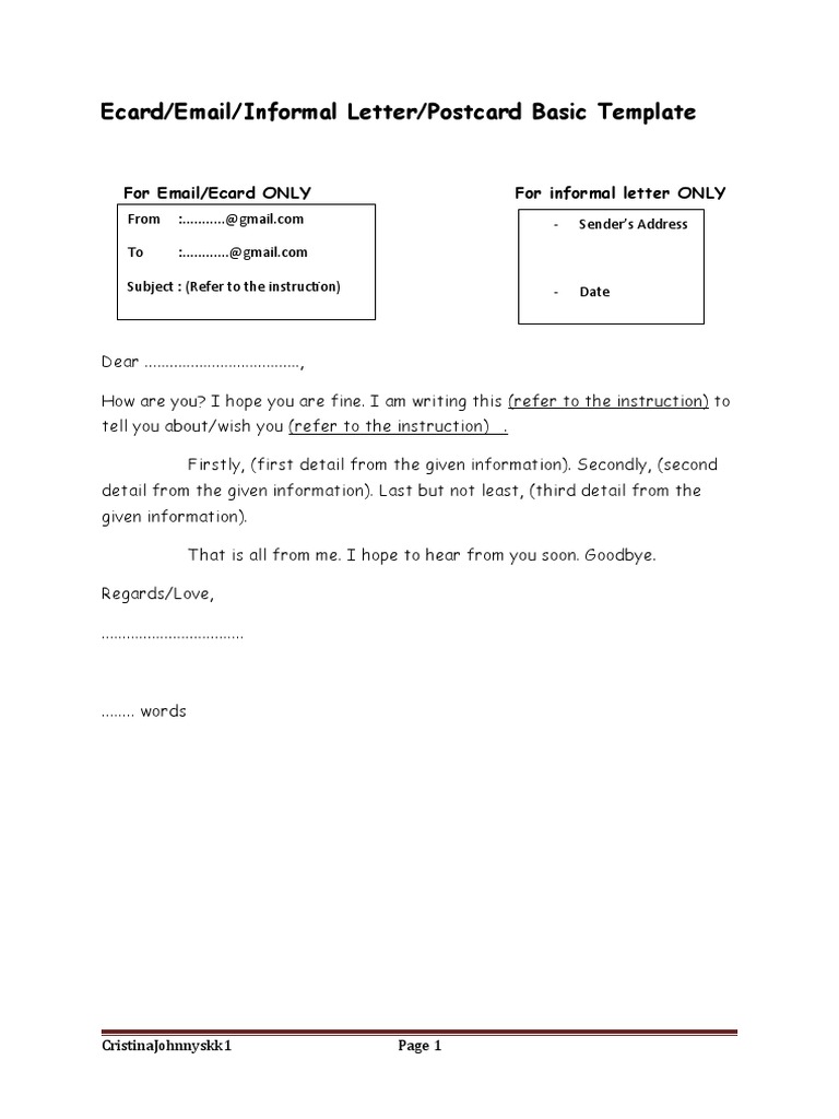 Ecard/Email/Informal Letter/Postcard Basic Template | PDF | Career ...