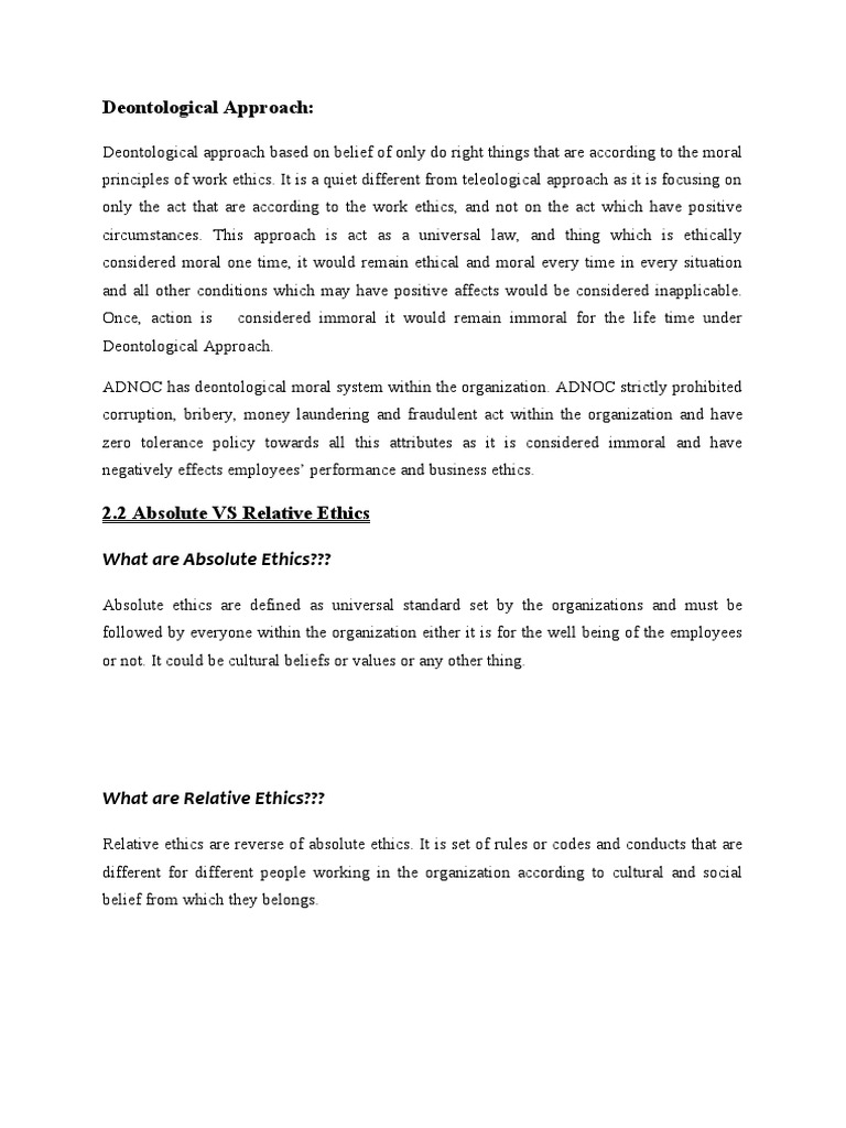 Deontological Approach:: What Are Absolute Ethics??? | PDF
